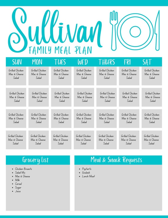 Monthly Family Meal Plan Calendar Digital Download Editable - Etsy