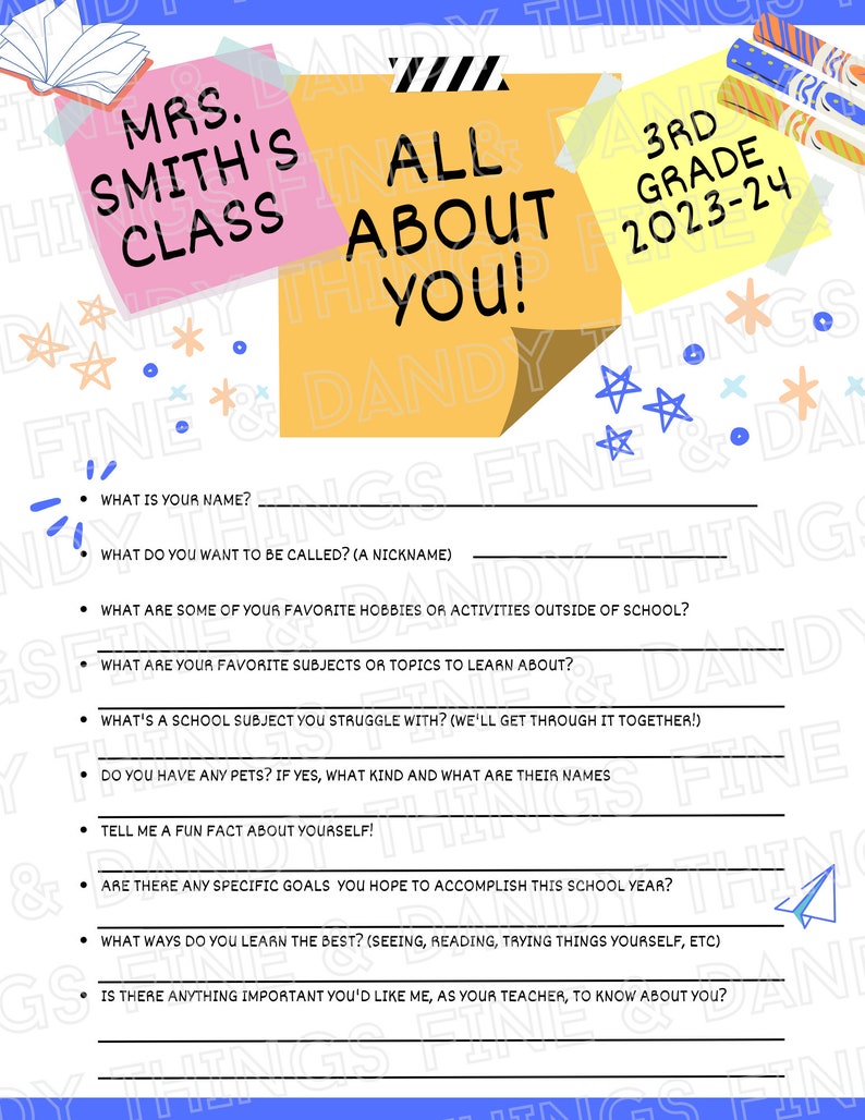 Teacher Handout Digital Download Start of Schoolroom Handouts Classroom ...