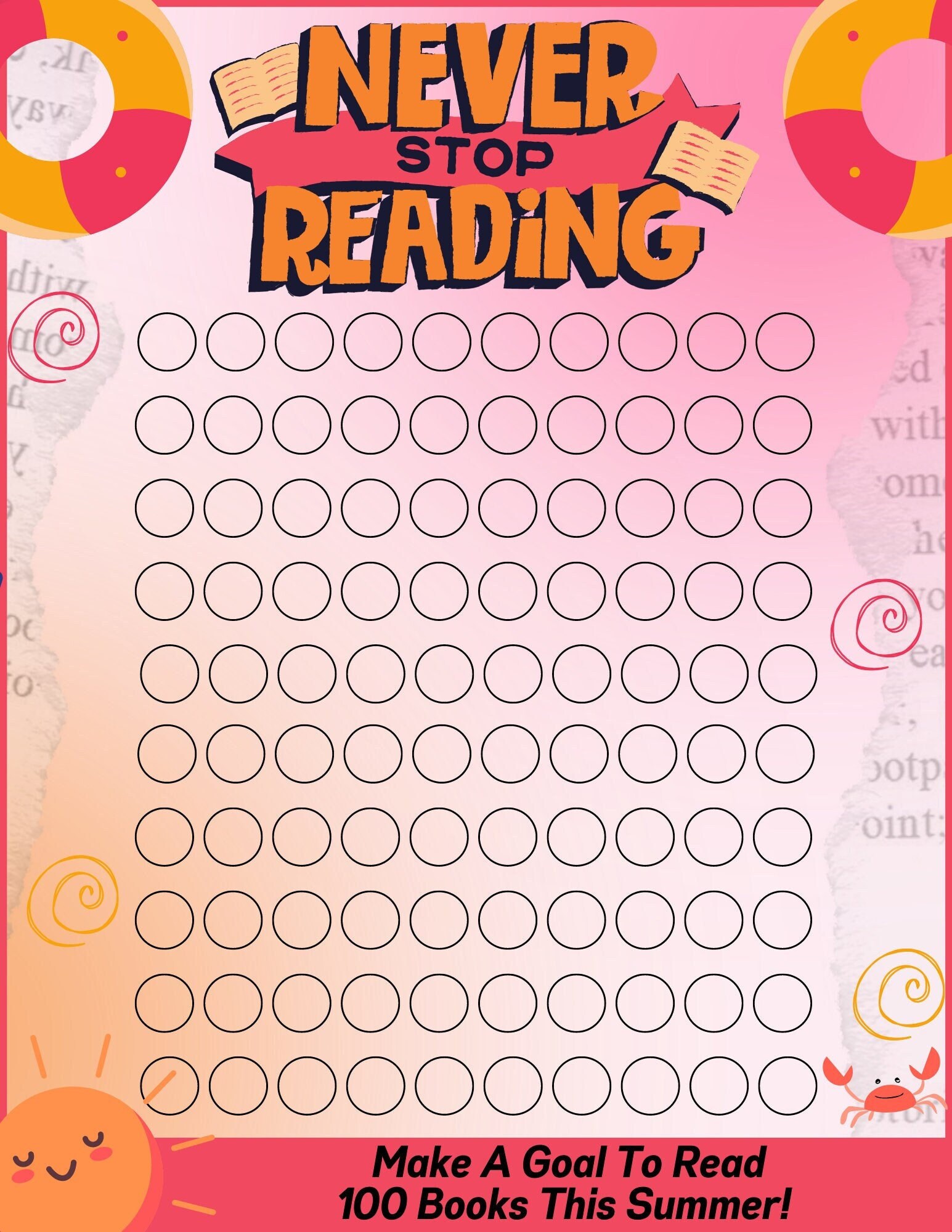 Never Stop Reading Chart for Kids 100 Books Goal Chart - Etsy