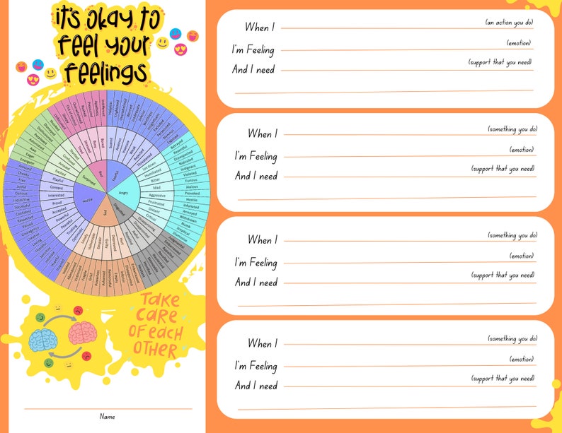 Emotion Wheel & Feeling Check-in Therapy Worksheet Self-improvement ...