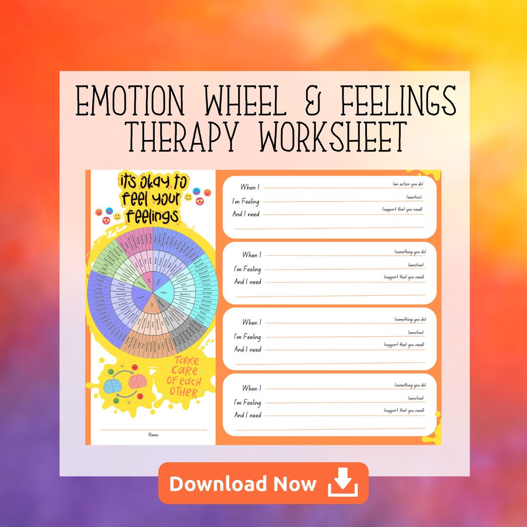 Emotion Wheel & Feeling Check-in Therapy Worksheet - Self-improvement ...