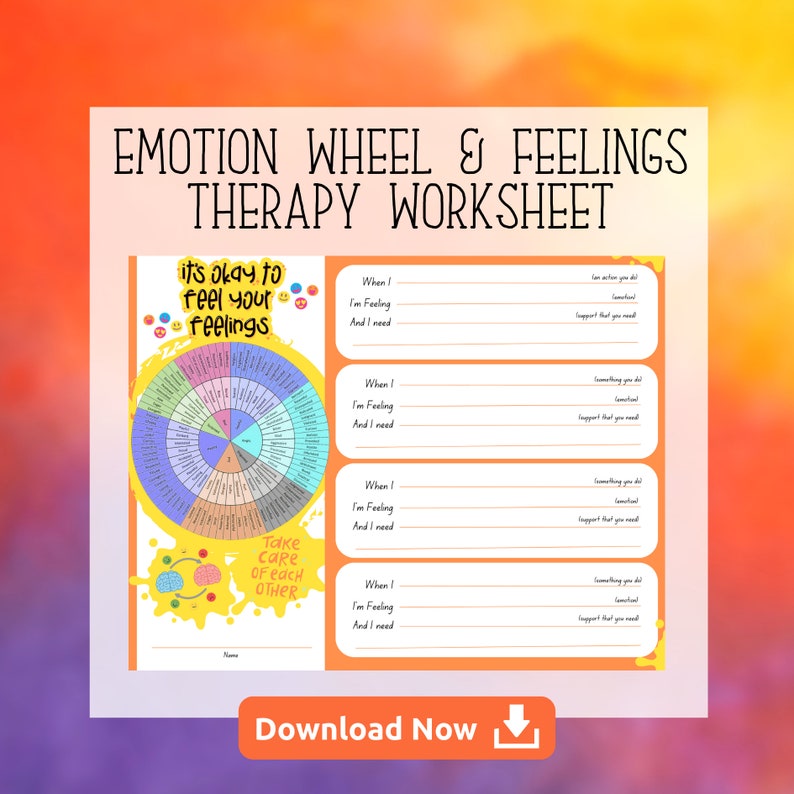 Emotion Wheel & Feeling Check-in Therapy Worksheet Self-improvement ...