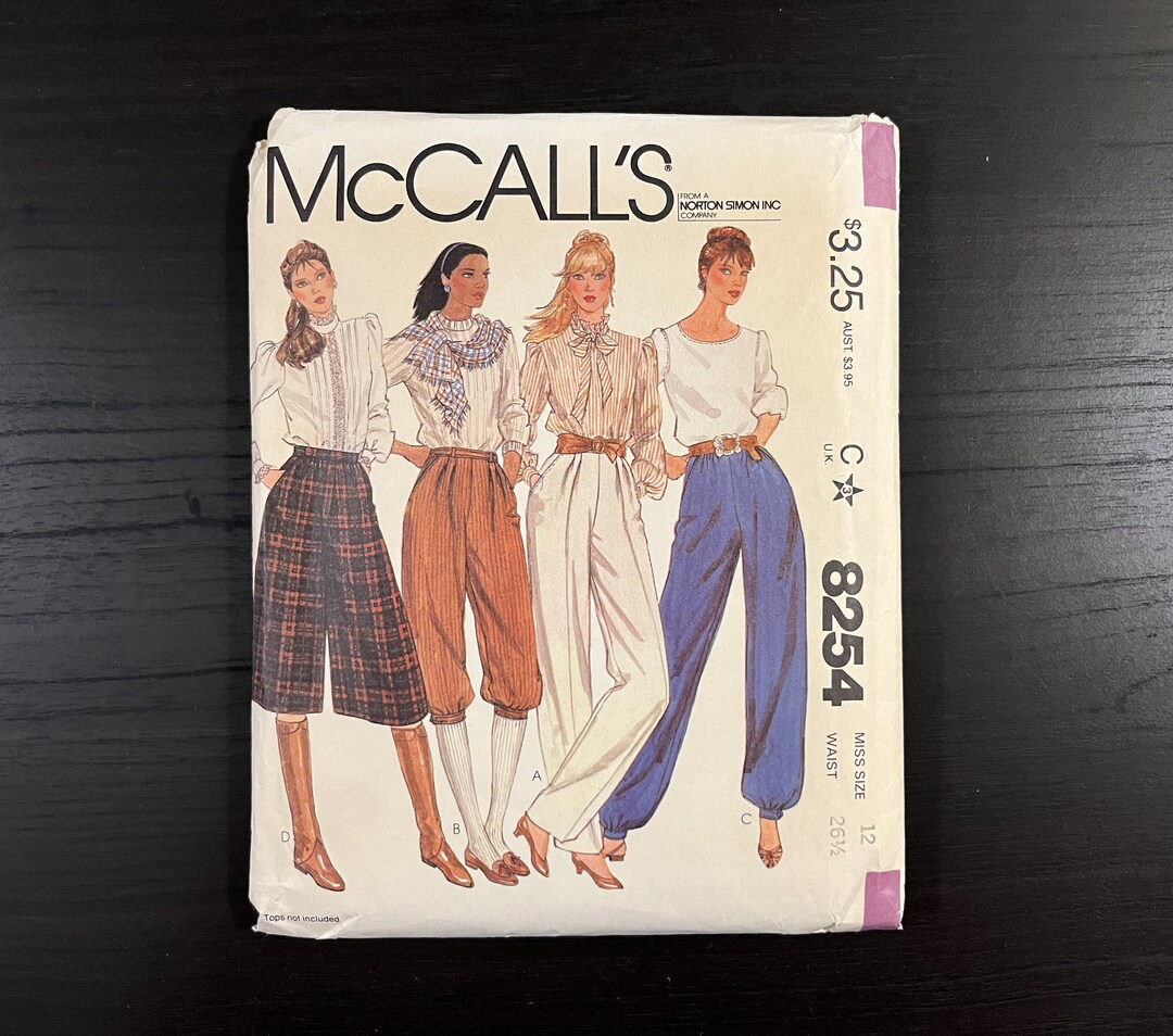 Vintage 1980s Mccall's Pants Knickers and Culottes Pattern 8254 Size 12 ...