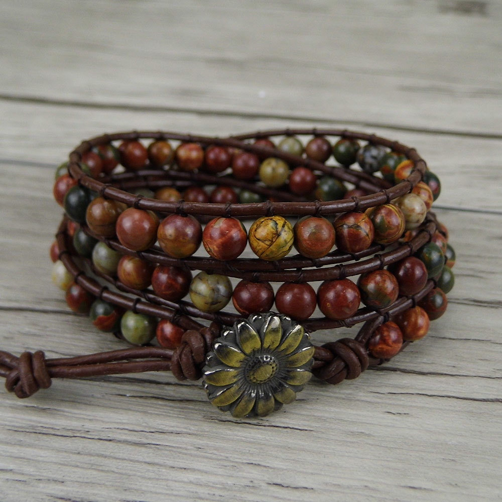 Boho Bead Wrap Bracelet Chic Leather Wrap Bracelet Gemstone - Etsy