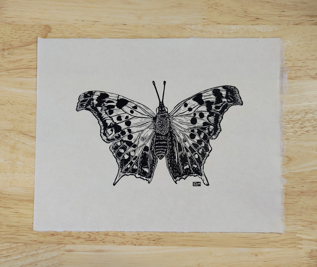 Question Mark Butterfly // Linoleum Print // Kitakata Paper ...