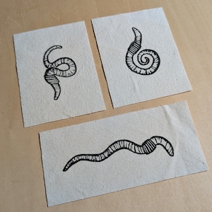 Earthworm Patches // Block Printed // Natural Cotton Canvas // Handmade ...