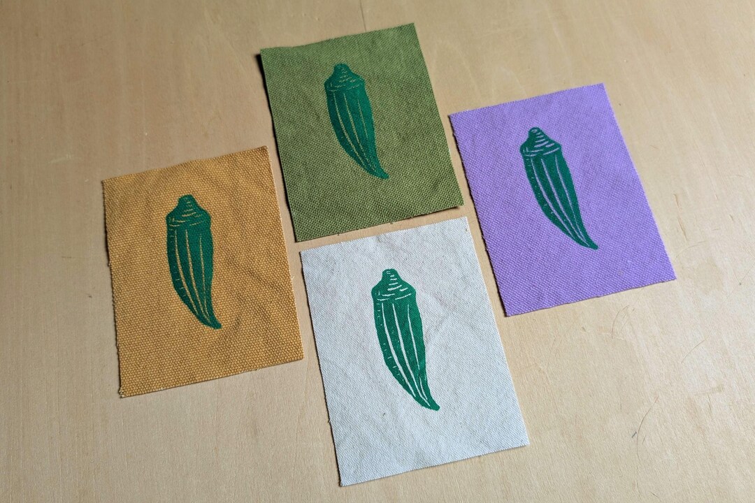 Okra Patch // Block Printed // Purple Natural Duck Canvas // Handmade ...