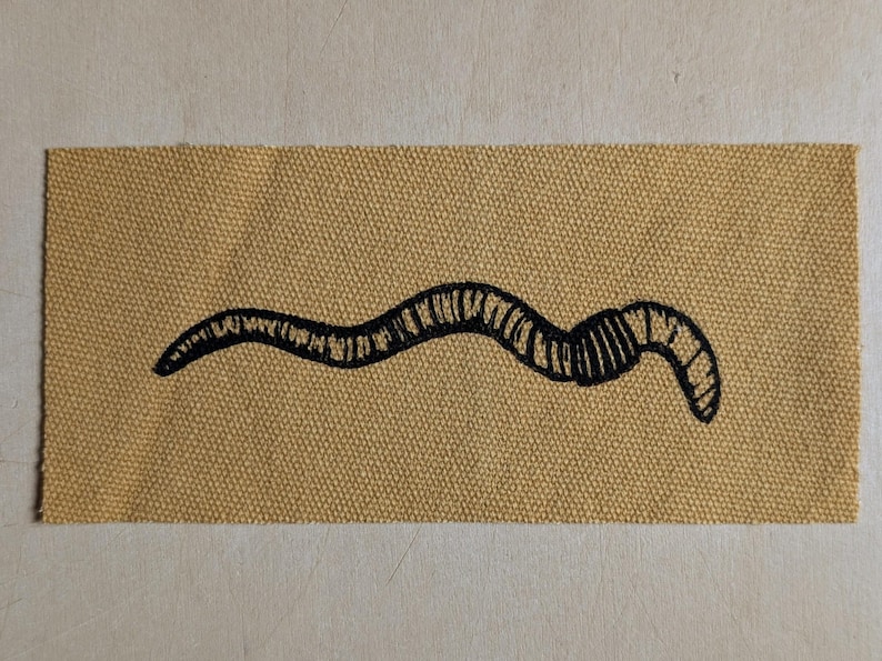 Earthworm Patches // Block Printed // Brown Cotton Canvas // Handmade ...