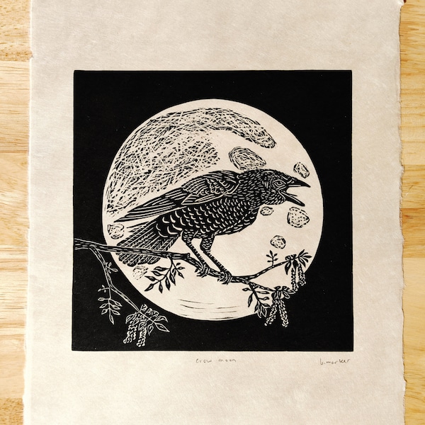 Linocut Moon - Etsy