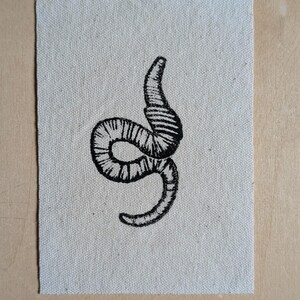Earthworm Patches // Block Printed // Natural Cotton Canvas // Handmade ...