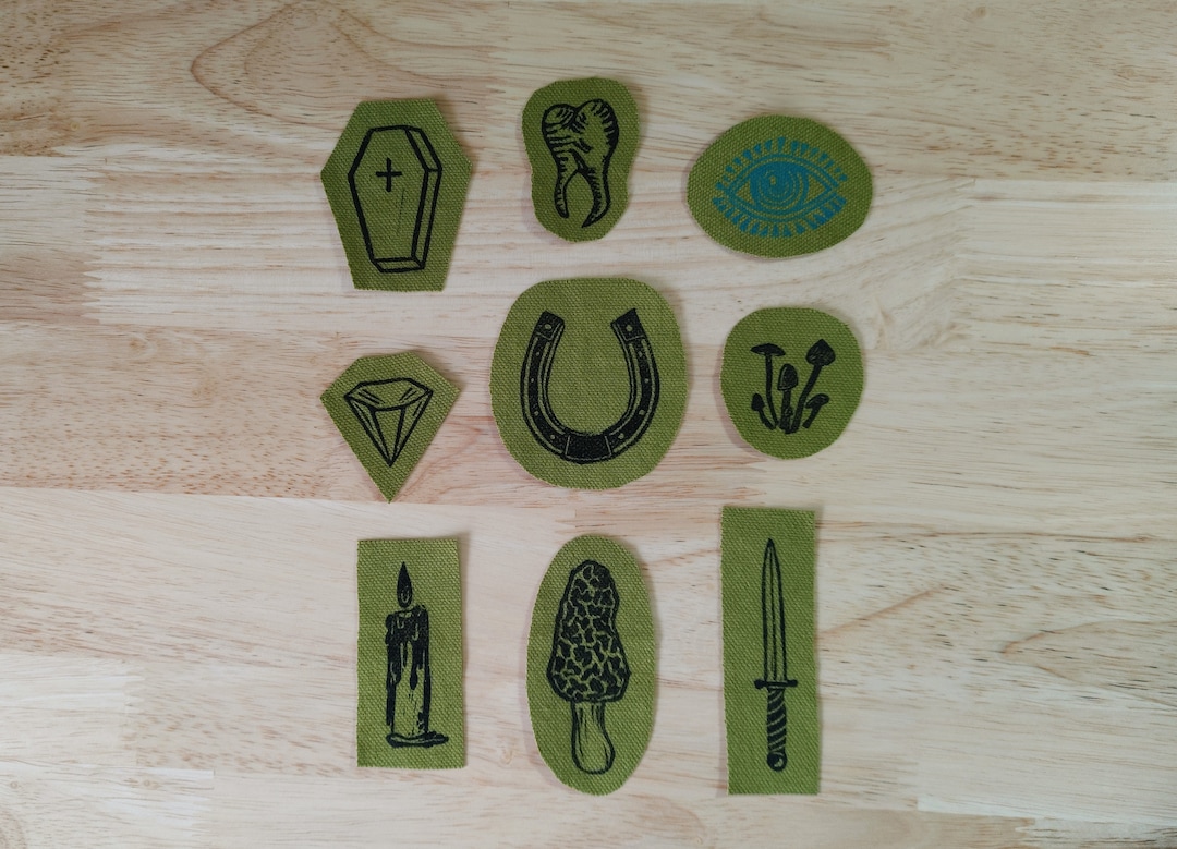 Spooky Patches // Block Printed // Green Cotton Canvas // Handmade - Etsy