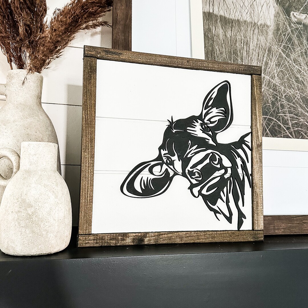 Cow Head Wood Sign Raised Lettering Sign Farm Wood Sign Shiplap Wood ...