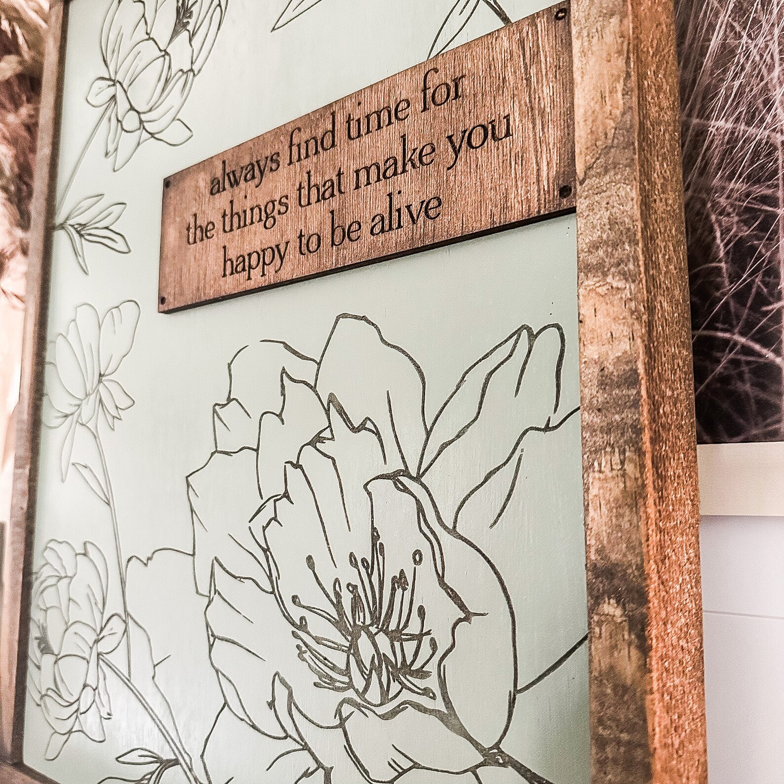 Custom Quote Wood Sign Floral Wood Sign Engraved Wood Sign 3D Lettering ...