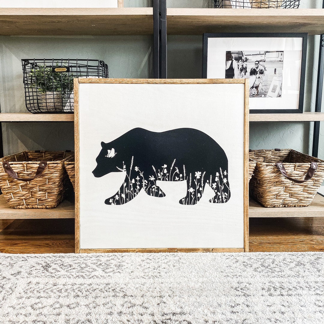 Bear Wood Sign | Bear Wooden Sign | Bear Decor | Wildflower Wood Sign ...
