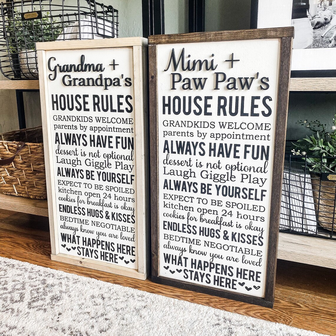Grandma & Grandpa's House Rules Wood Sign | Rustic Grandparent Gift - Etsy