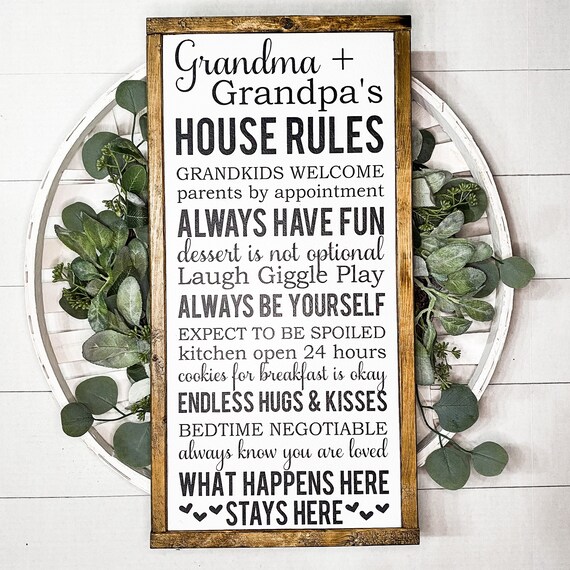 Grandma and Grandpas House Rules Wood Sign Grandma and | Etsy