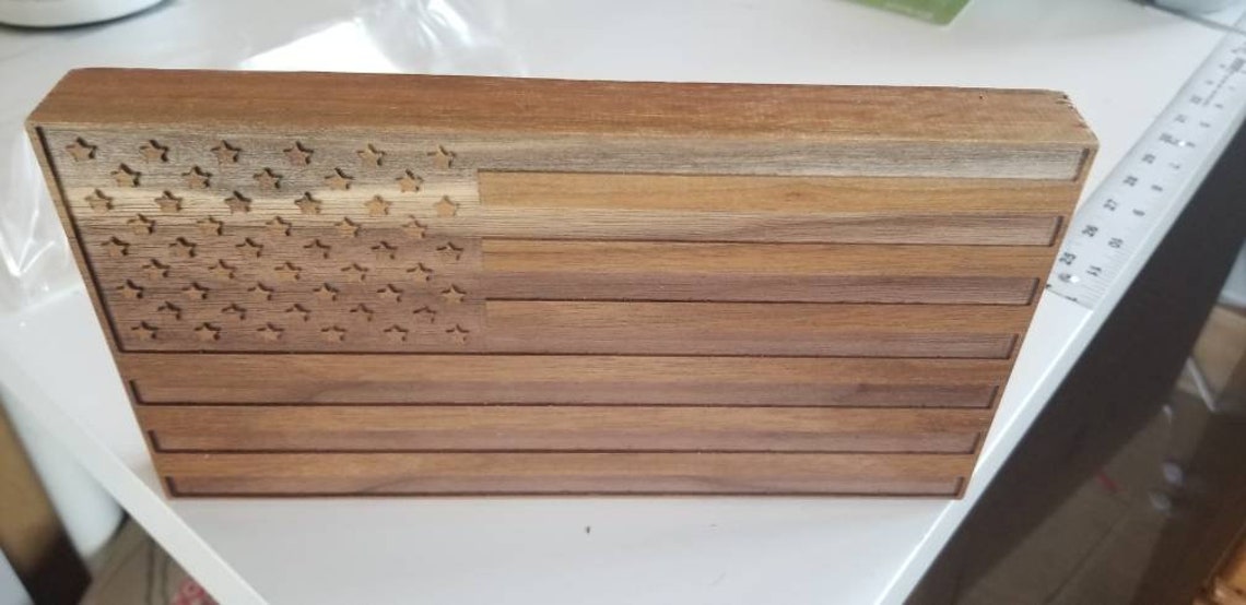Wooden Flag Engraved Small American Flag Small American - Etsy