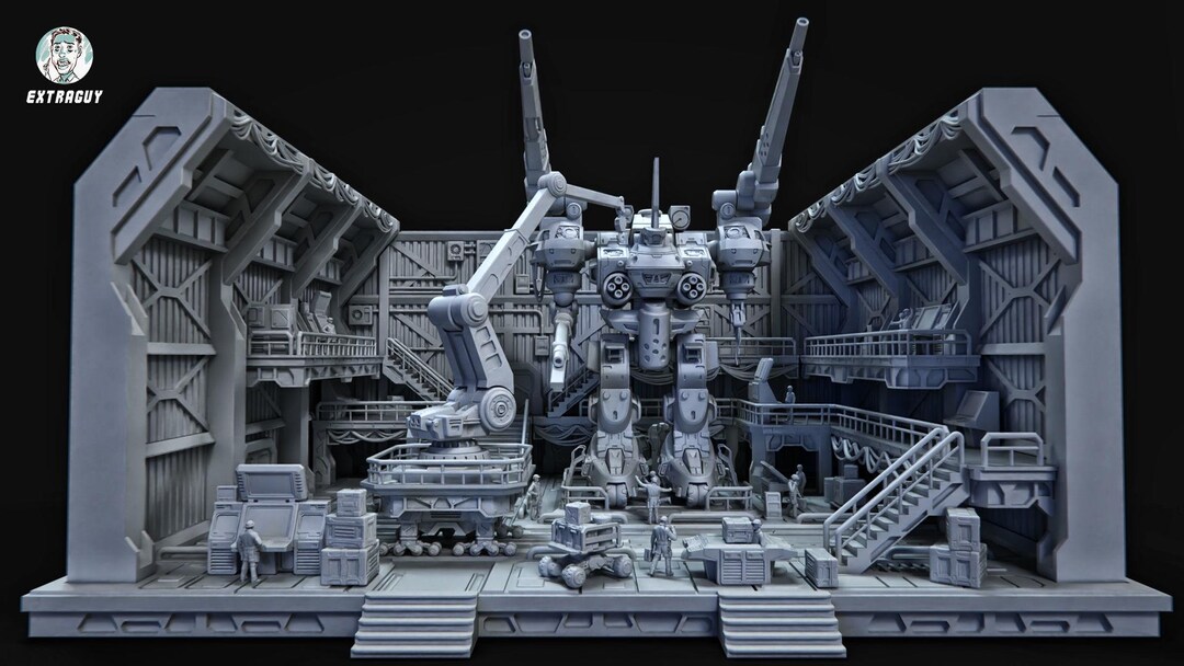 Repair Bay + Mech + Crew | 3D Printed Figure 12K Resolution NO Layer ...