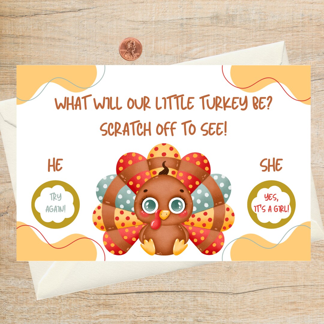 Gender Reveal Thanksgiving Scratch off Card - Baby Announcement Cards ...
