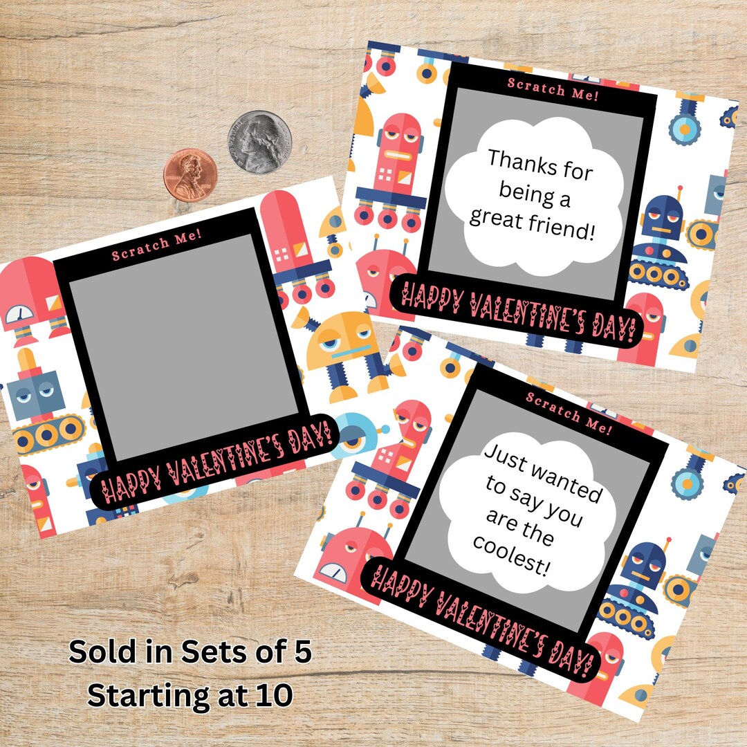 Robot Valentine Scratch off Cards - Classroom Party Favors - Etsy
