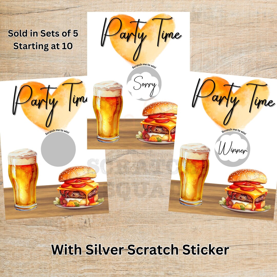 Birthday Party Game - Scratch off Card Game - Beer and Burgers - Party ...