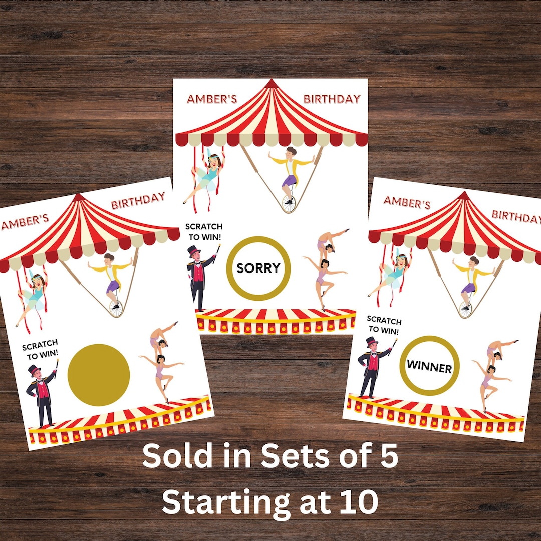 Circus Birthday Scratch off Card Game - Party Games - Birthday Party ...