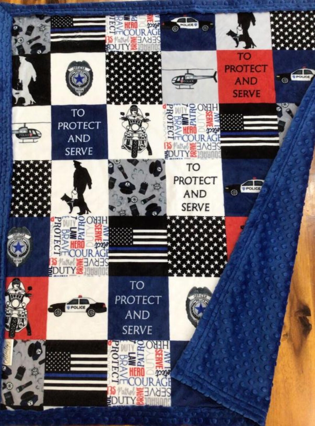 Police Baby Blanket, Policeman Minky Throw, Blue Black, Boy Minky ...