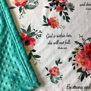 Scripture Blanket, Christian Floral Baby Girl Gift, Minky Personalized ...