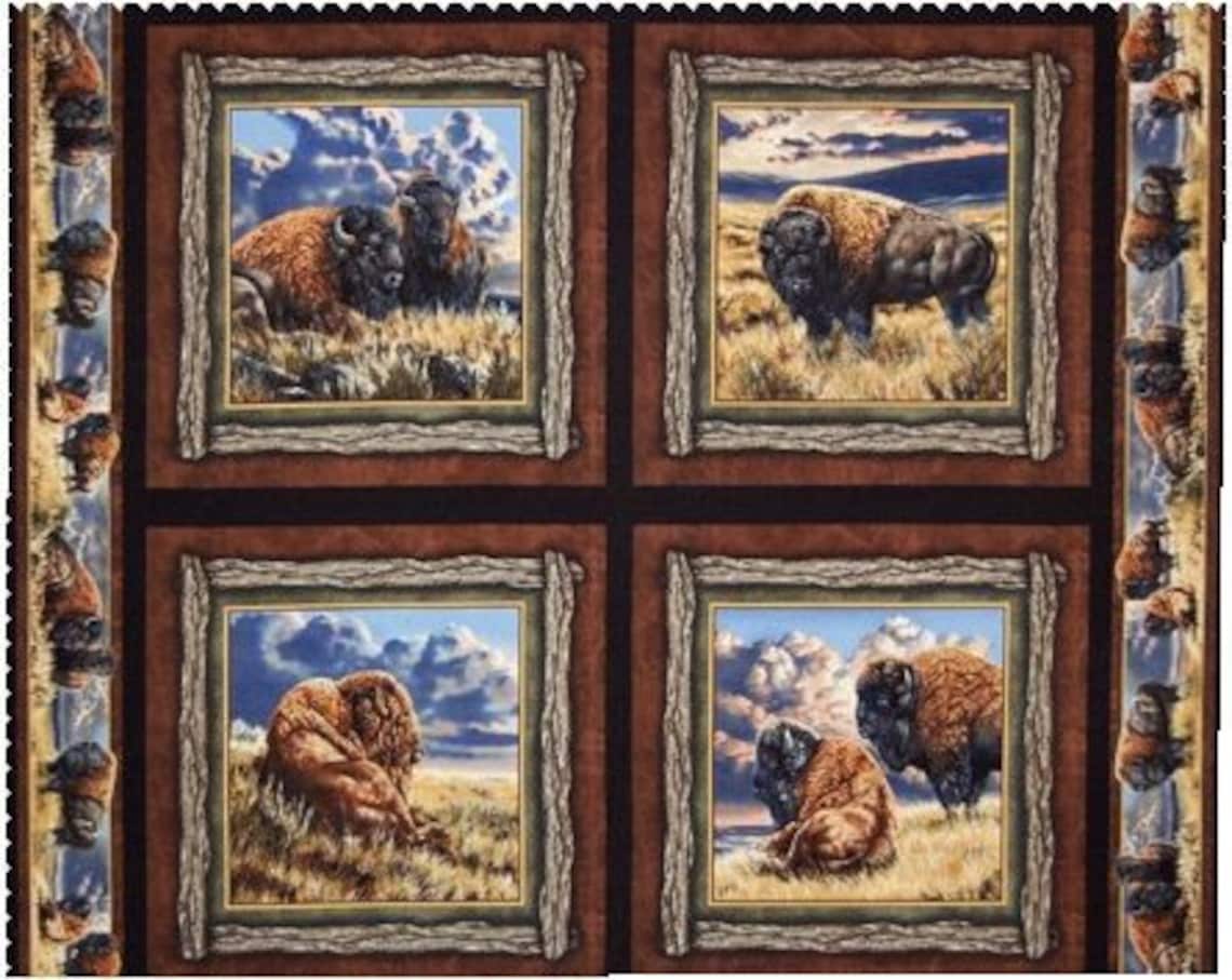 Bison Buffalo Fabric Pillow Panel, Quilting Cotton, Wildlife, Nature ...