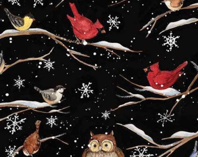 End of Bolt Christmas Holiday Bird Branch Fabric,31" Remnant Piece ...