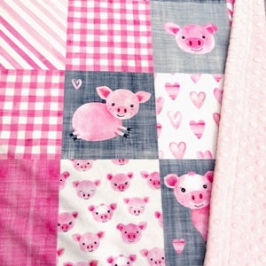 Pink Pig Baby Girl Blanket, Squares Piglet, Piggy, Flowers, New Baby ...