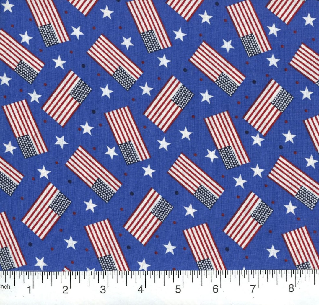 Patriotic Cotton Fabric by the Yard, USA Flag Stars and Stripes Navy ...