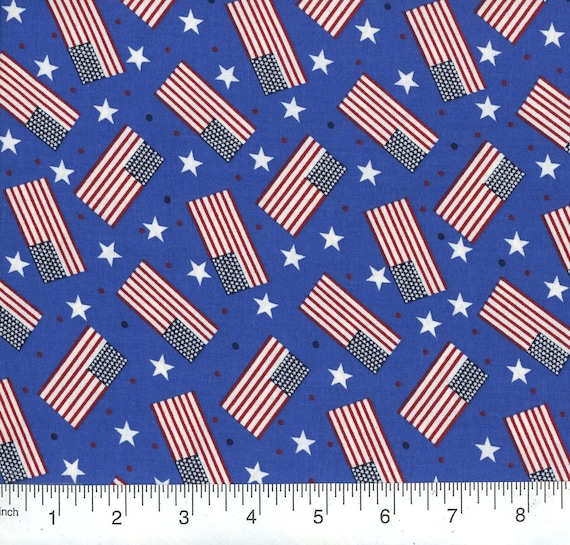 Patriotic cotton Fabric by the yard USA flag stars and | Etsy