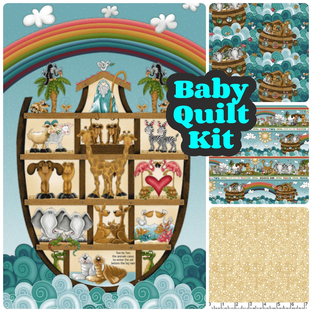 Two by Two Baby Quilt Kit, Noah's Ark Fabric, Giraffe Monkey Lion Tiger ...
