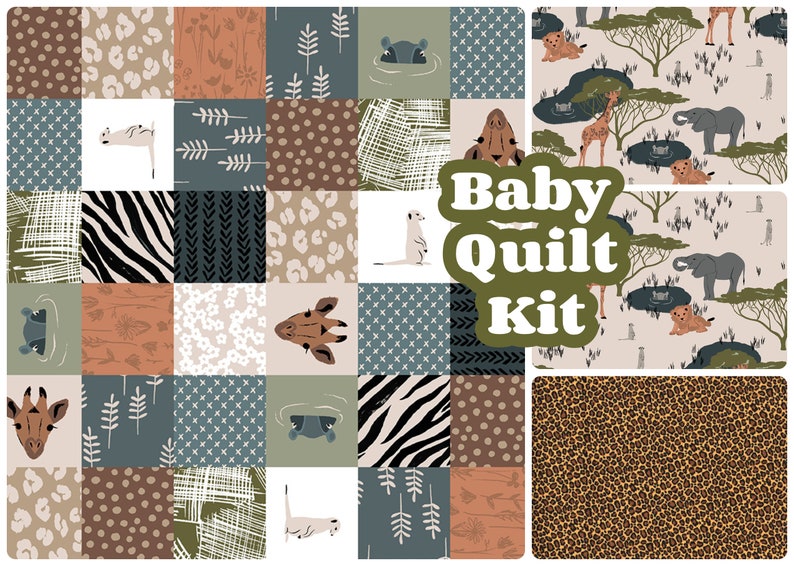 Baby Quilt Kit, Jungle Animals, Safari, Elephant Lion, Zebra Giraffe ...