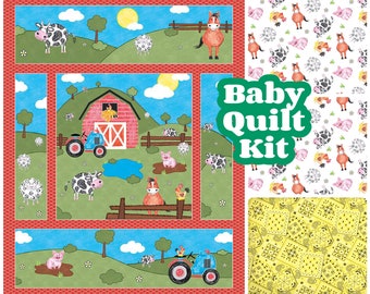 Baby Quilt Kit, Farm Animals, Horses Cows Sheep, Pig Blue Green ...
