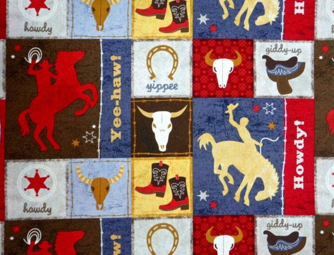 Cowboy Fabric, Quilting Cotton, Country Western Wild West, Rodeo, Howdy ...