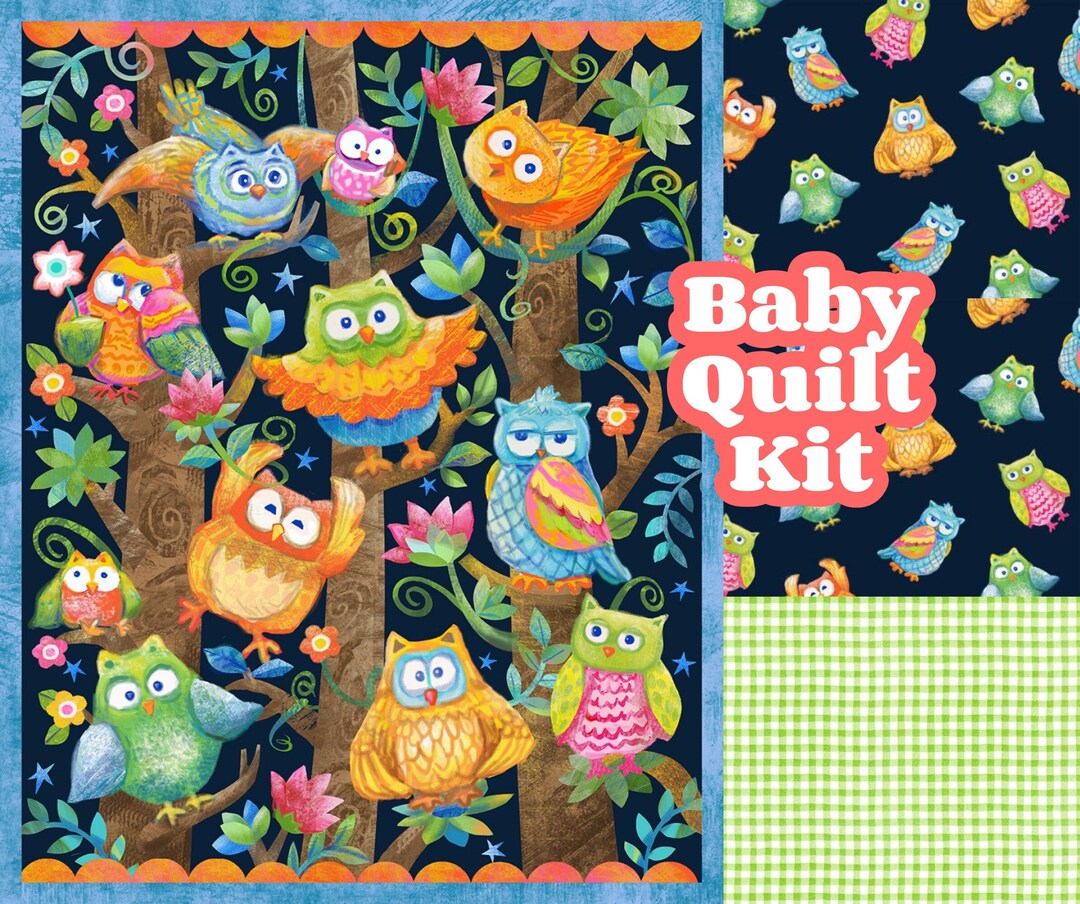 Owl Baby Quilt Kit, Baby Girl Quilt Kit, Owls Pretty, Bright Colorful ...