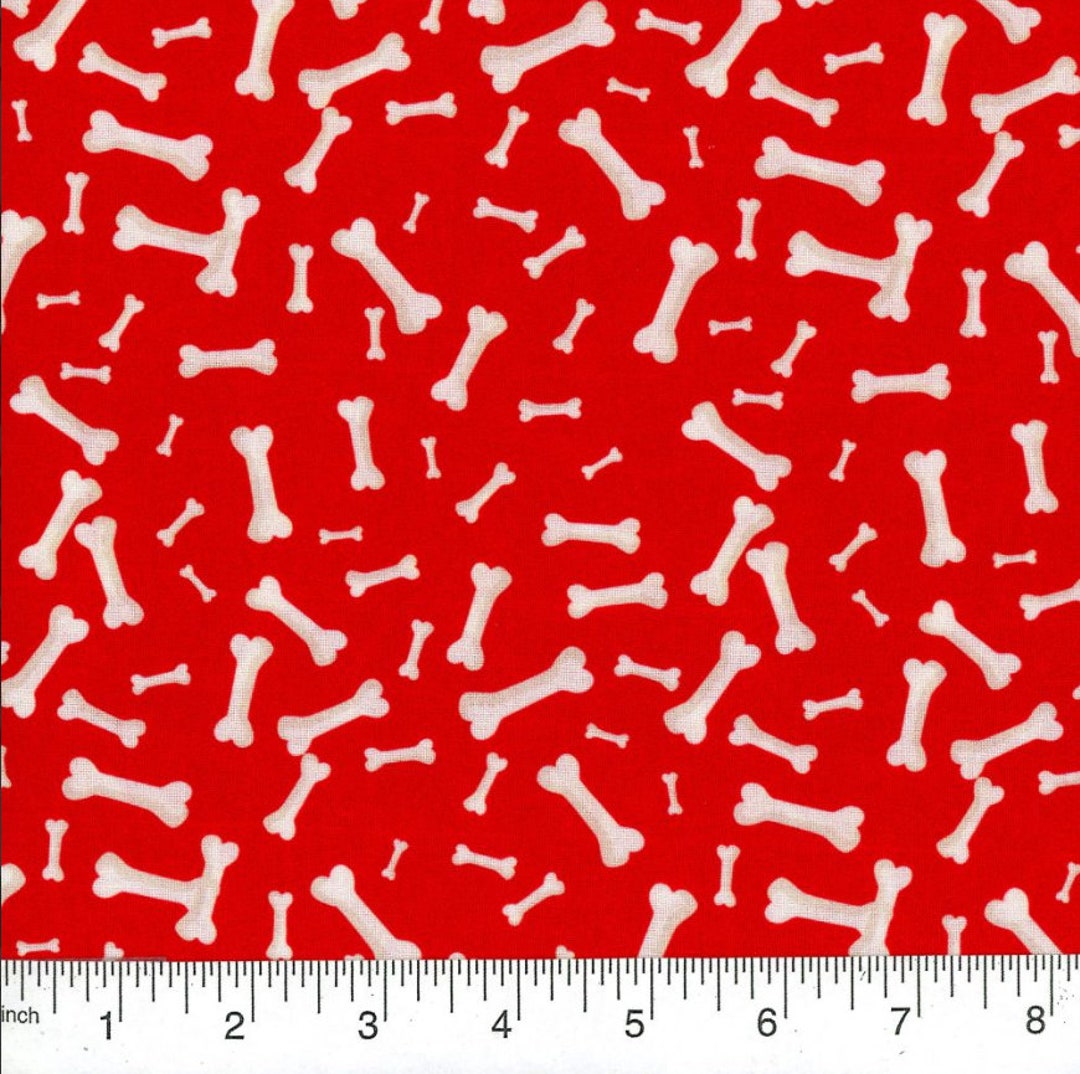 Dog Bone Fabric, by the Yard or Half Yard, Cotton Quilting Fabric, Red ...