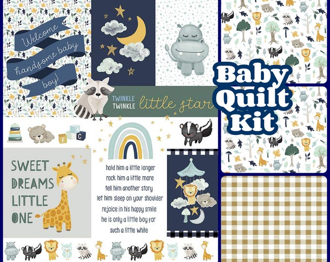 Baby Boy Quilt Kit, Jungle Babies, Giraffe Animals, Lion Hippo ...