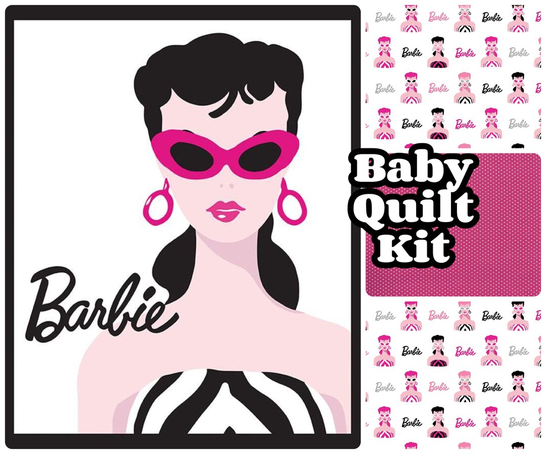 Barbie Quilt Kit, Barbie, Pink White Black, Cotton Fabric, Wall Hanging ...