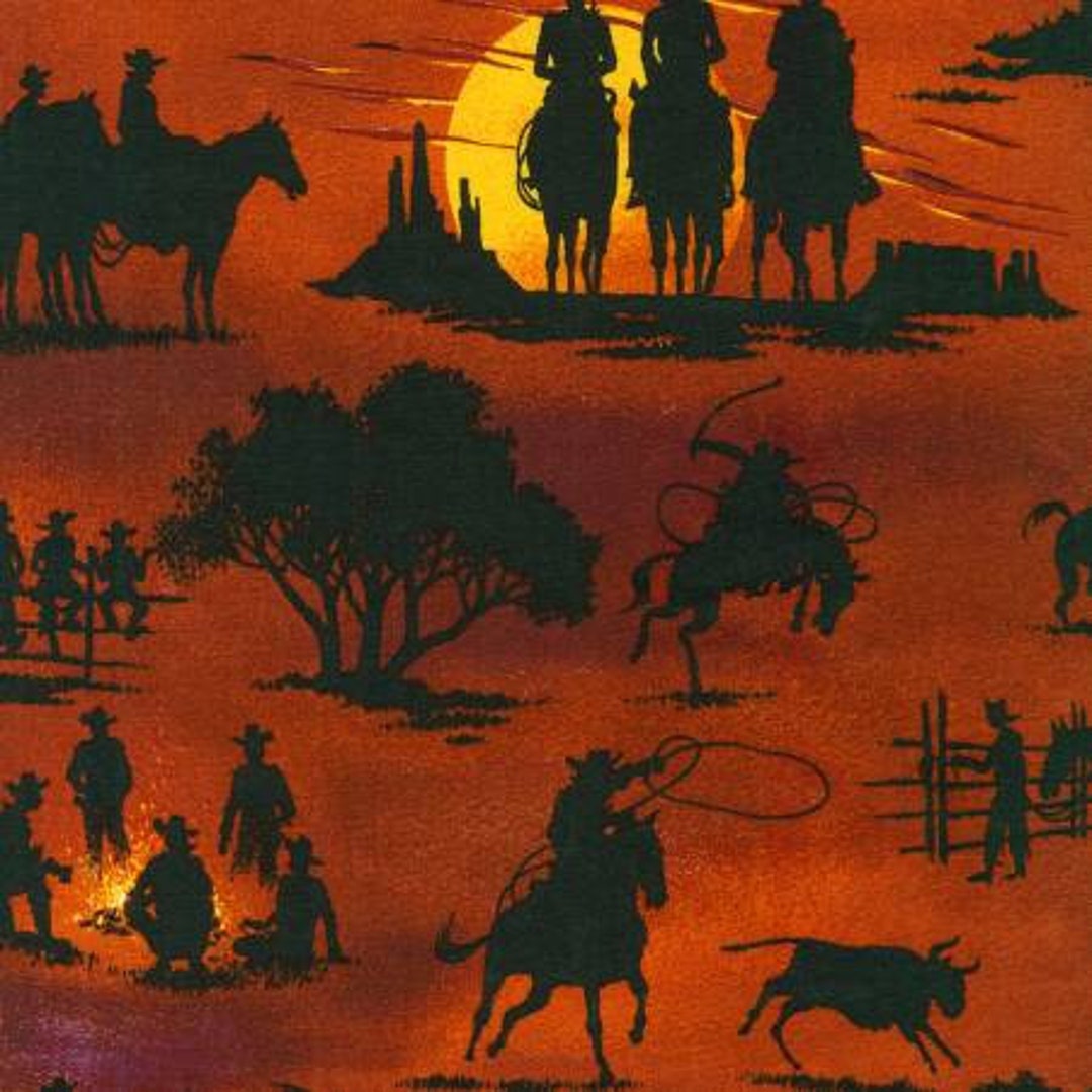 25" End of Bolt Cowboy Fabric,remnant,quilting Cotton,kaufman Sunset ...