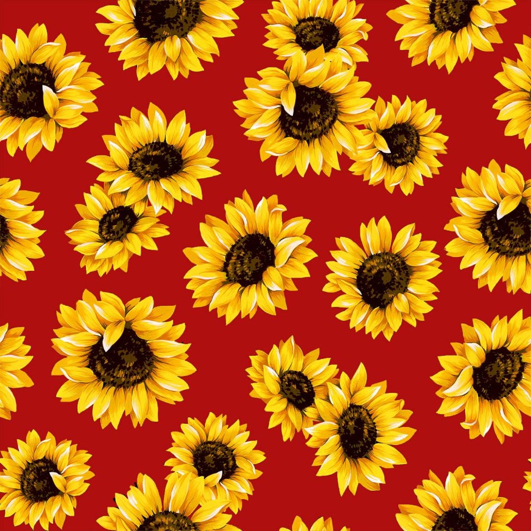 Sunflower Fabric by the Yard, Poppy Red, Yellow Sunflowers, Fall Fabric ...