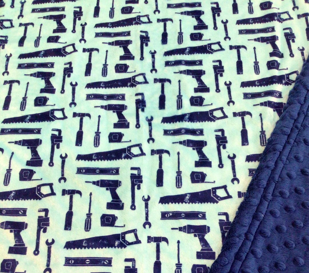 Tools Baby Blanket, Navy and Baby Blue, Baby Boy Blanket,designer Minky ...