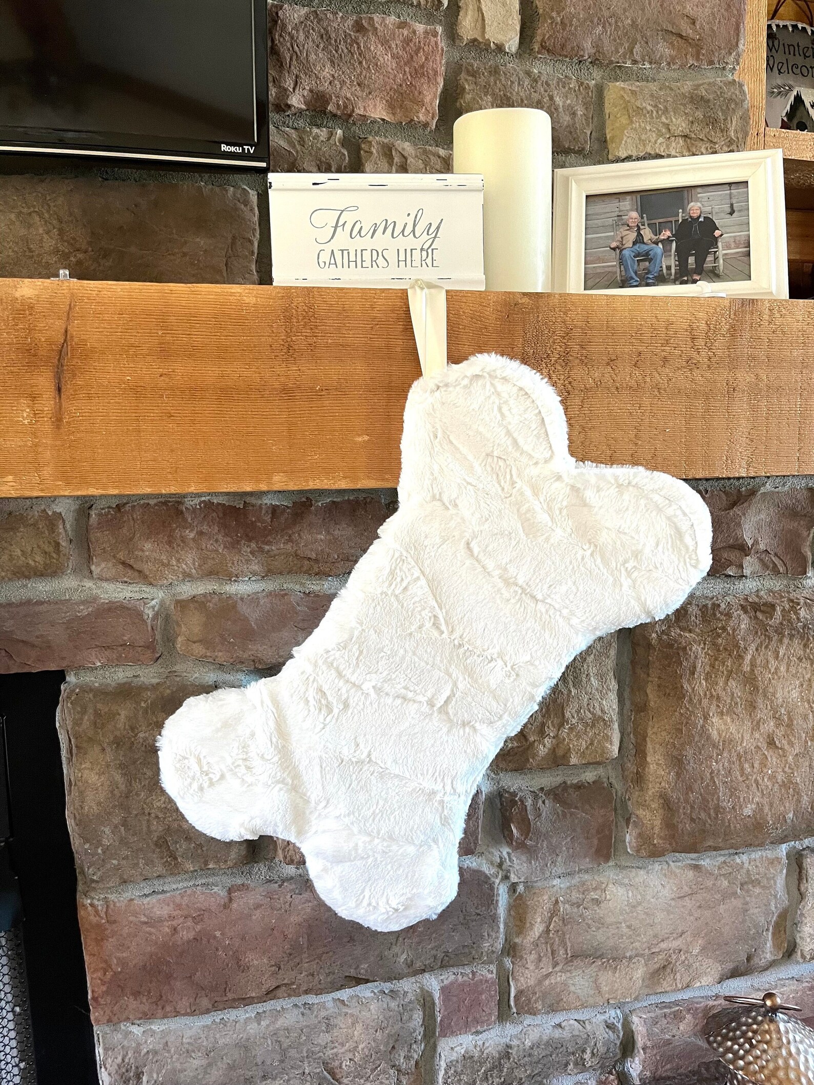 Personalized Dog Bone Christmas Stockings, Completely Handmade Faux Fur ...