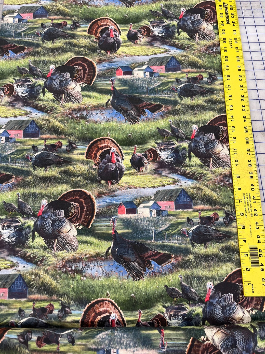 34 End of Bolt Turkey Fabric, Remnant Piece, Fall Autumn, Wild Turkeys ...