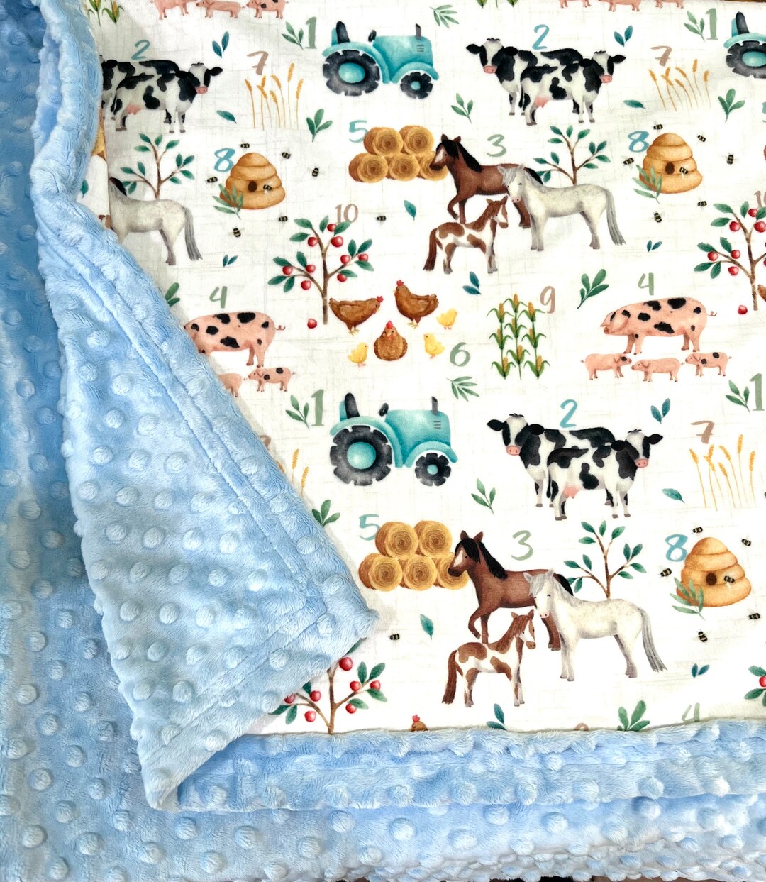 Farm Baby Blanket, Cows Horses, Tractor Chicken, Baby Boy, Personalized ...