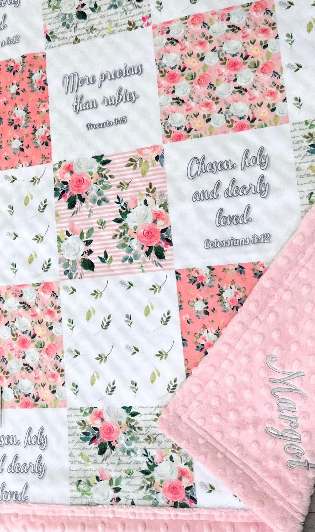 Scripture Blanket, Christian Floral, Baby Girl Minky, Minky ...