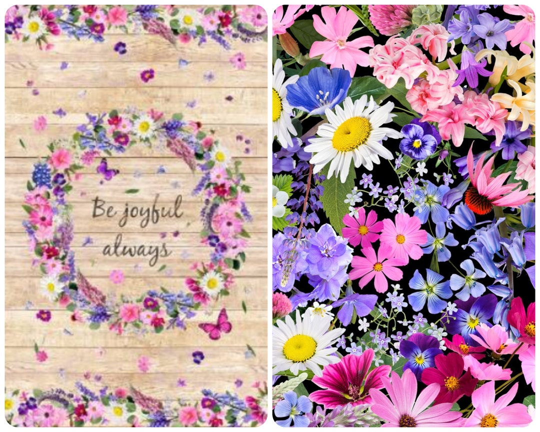 Floral Spring Fabric Panel, Quilting Cotton, Be Joyful Always Wreath ...