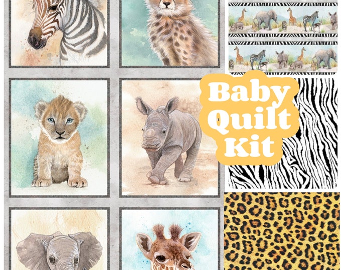 Baby Quilt Kit, Jungle Animals, Safari, Elephant Lion, Zebra Giraffe ...